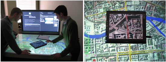 Digital situation table with portable display assists teamwork